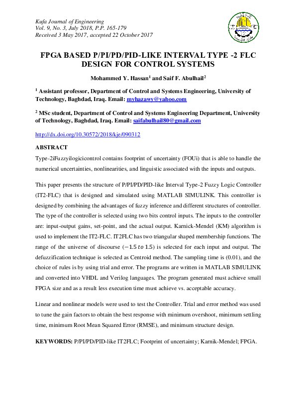 (PDF) Fpga Based P/Pi/PD/Pid-Like Interval Type -2 FLC Design for Control Systems