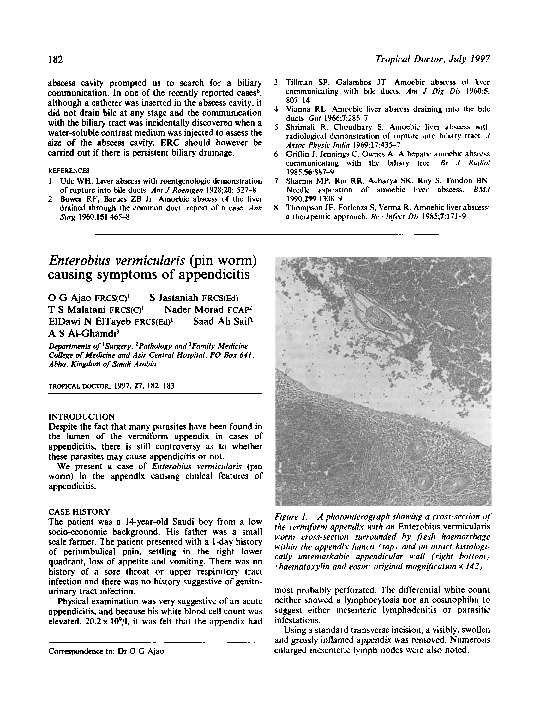 (PDF) Enterobius vermicularis (pin worm) causing symptoms of ...