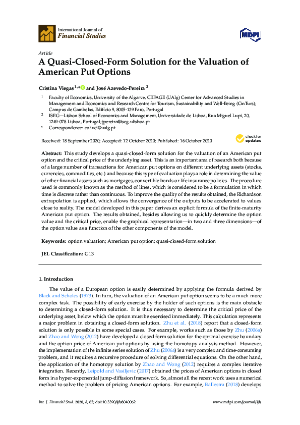 (PDF) A Quasi-Closed-Form Solution for the Valuation of American Put ...
