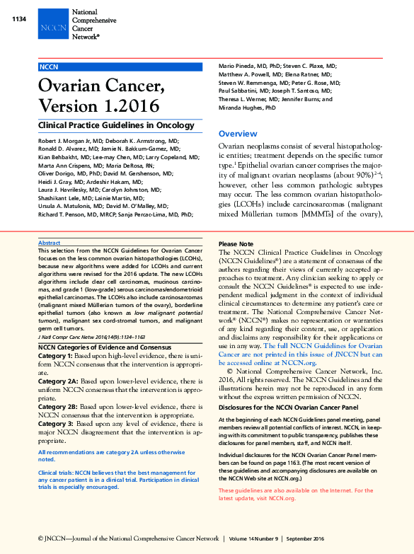 (PDF) Ovarian Cancer, Version 1.2016, NCCN Clinical Practice Guidelines in Oncology
