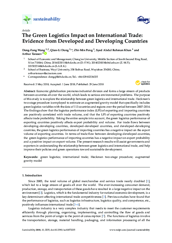 (PDF) The Green Logistics Impact on International Trade: Evidence from ...