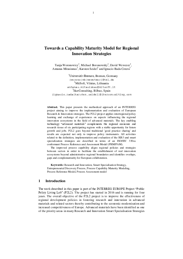 (PDF) Towards a Capability Maturity Model for Regional Innovation Strategies