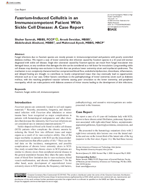 (PDF) Fusarium-Induced Cellulitis in an Immunocompetent Patient With Sickle Cell Disease: A Case ...
