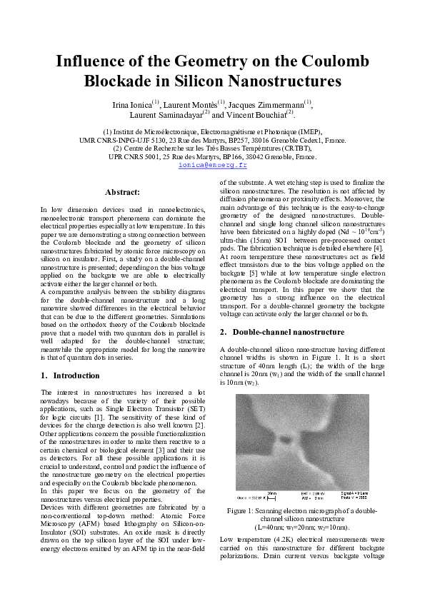 (PDF) Influence of the Geometry on the Coulomb Blockade in Silicon ...