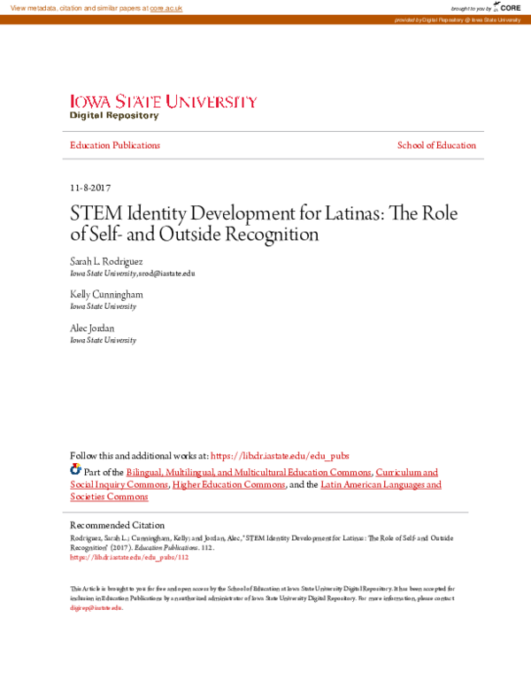 (PDF) STEM Identity Development for Latinas: The Role of Self- and ...
