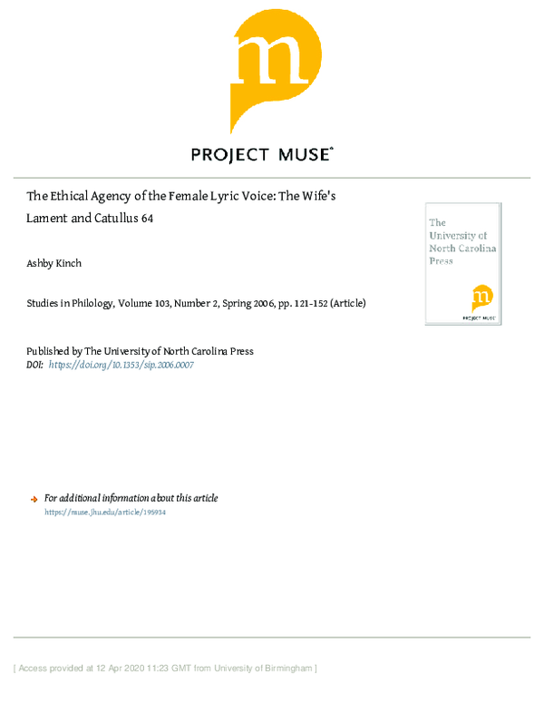 (PDF) The Ethical Agency of the Female Lyric Voice: The Wife's Lament ...