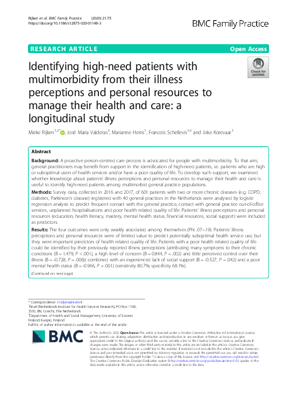 (PDF) Identifying high-need patients with multimorbidity from their illness perceptions and ...