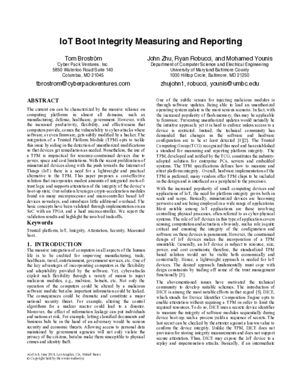 (PDF) IoT boot integrity measuring and reporting
