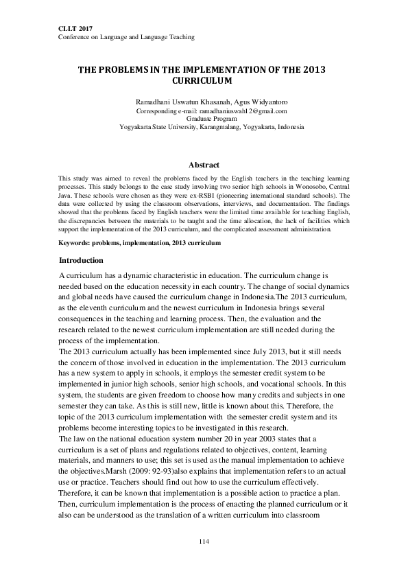 (PDF) The Problems in the Implementation of the 2013 Curriculum