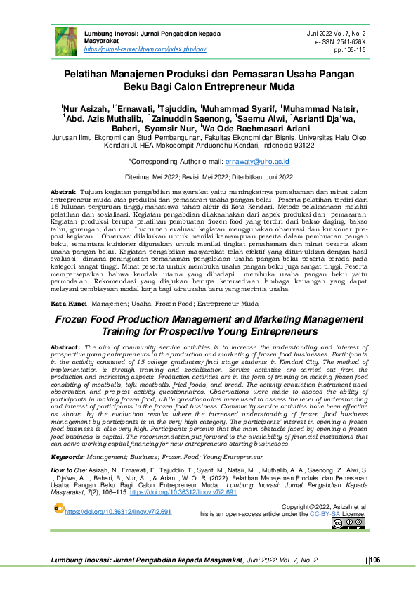 (PDF) Pelatihan Manajemen Produksi dan Pemasaran Usaha Pangan Beku Bagi ...