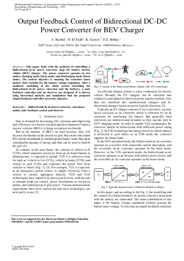 (PDF) Output Feedback Control of Bidirectional DC-DC Power Converter for BEV Charger | Aziz ...