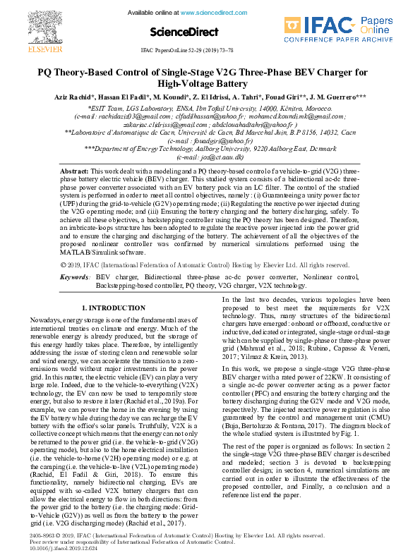 (PDF) PQ Theory-Based Control of Single-Stage V2G Three-Phase BEV ...