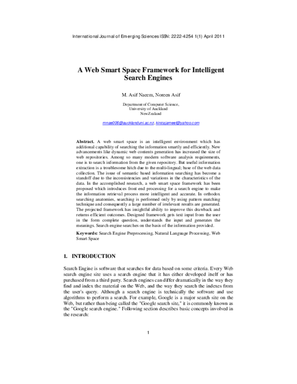 (PDF) A Web Smart Space Framework for Intelligent Search Engines | Muhammad Naeem - Academia.edu