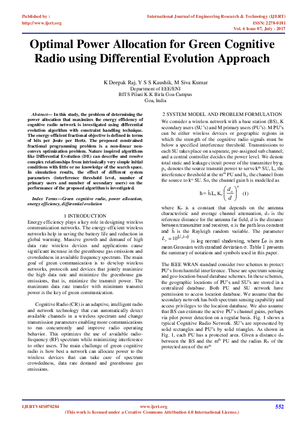 (PDF) Optimal power allocation for green cognitive radio: fractional programming approach