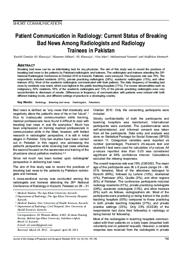 (PDF) Patient communication in radiology: current status of breaking ...