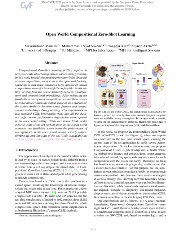 Pdf Open World Compositional Zero Shot Learning