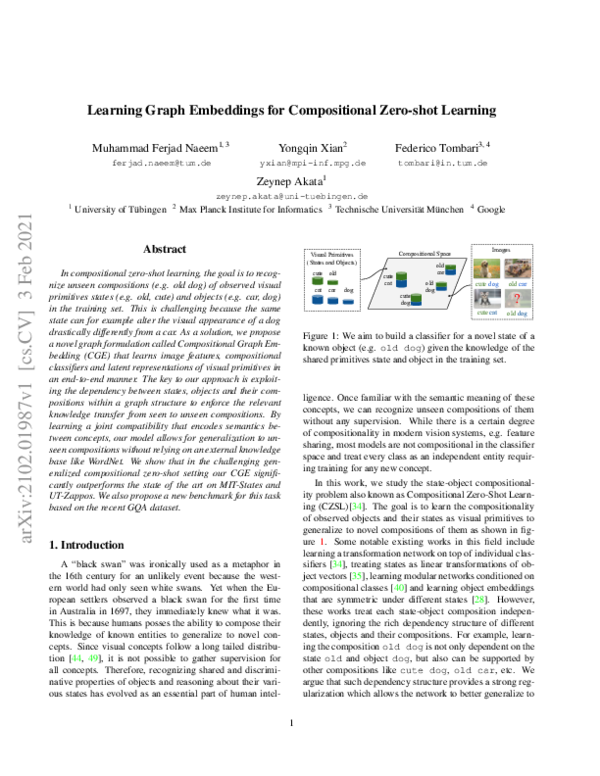 Pdf Learning Graph Embeddings For Compositional Zero Shot Learning