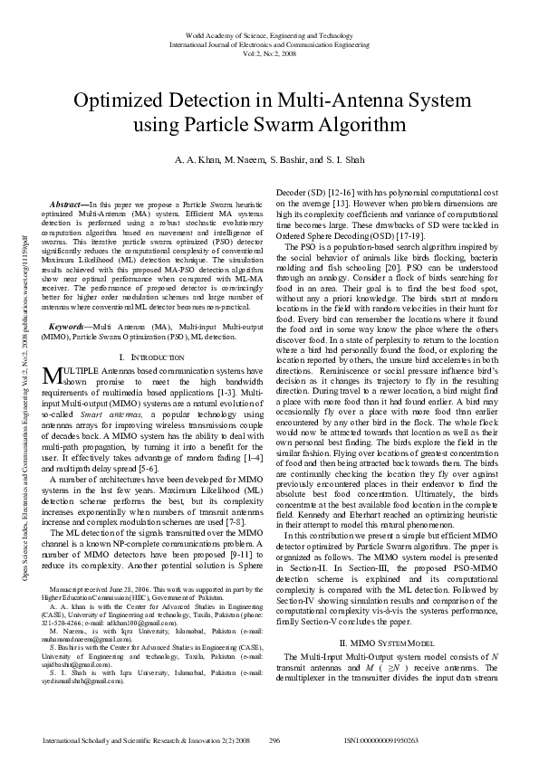 Pdf Optimized Detection In Multi Antenna System Using Particle Swarm 4261