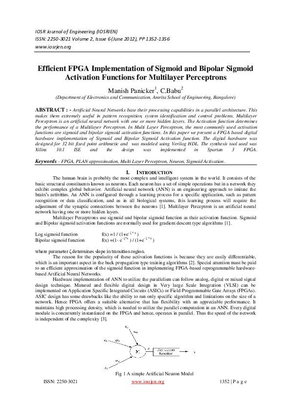 (PDF) Efficient FPGA Implementation of Sigmoid and Bipolar Sigmoid ...