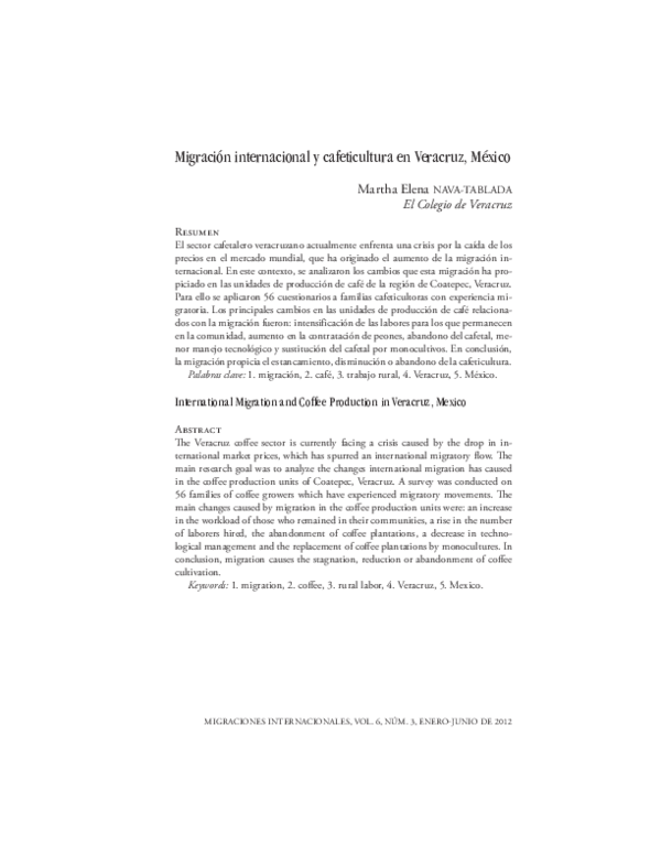 (PDF) International Migration and Coffee Production in Veracruz, Mexico