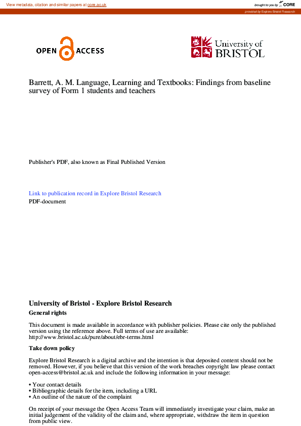 (PDF) Language, Learning and Textbooks: Findings from baseline survey ...