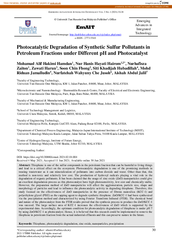 (PDF) Photocatalytic Degradation of Synthetic Sulfur Pollutants in ...