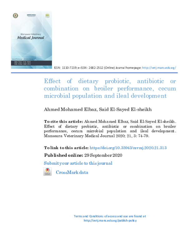 (PDF) Effect of dietary probiotic, antibiotic or combination on broiler ...