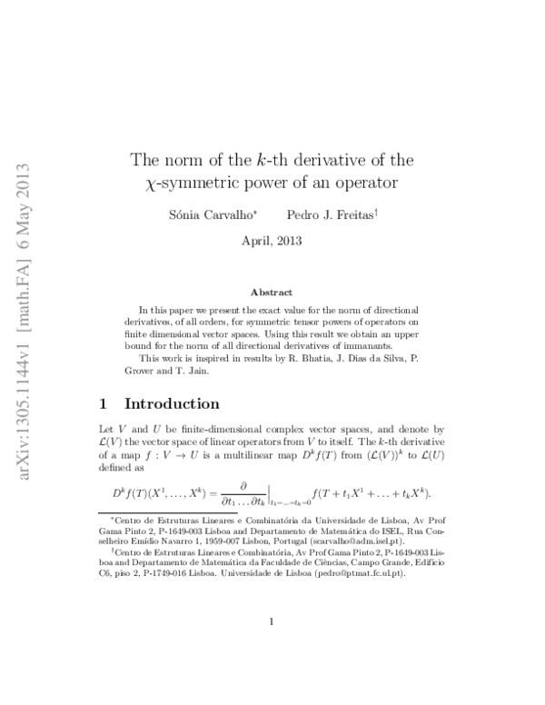 Pdf The Norm Of The K The Derivative Of The Chi Symmetric Power Of An Operator