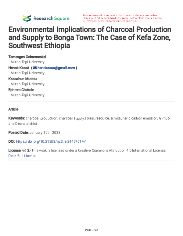 (PDF) Environmental Implications of Charcoal Production and Supply to ...