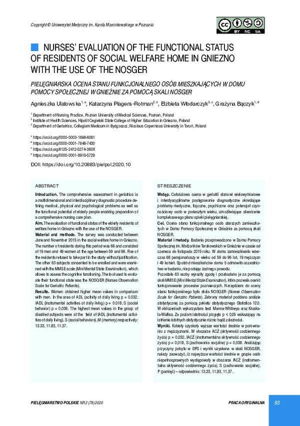 (PDF) Nurses’ Evaluation of the Functional Status of Residents of ...