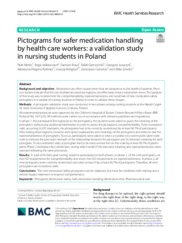 (PDF) Pictograms for safer medication handling by health care workers ...
