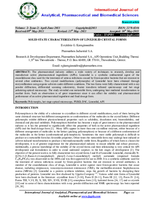 (PDF) Solid State Characterization of Linezolid Crystal forms