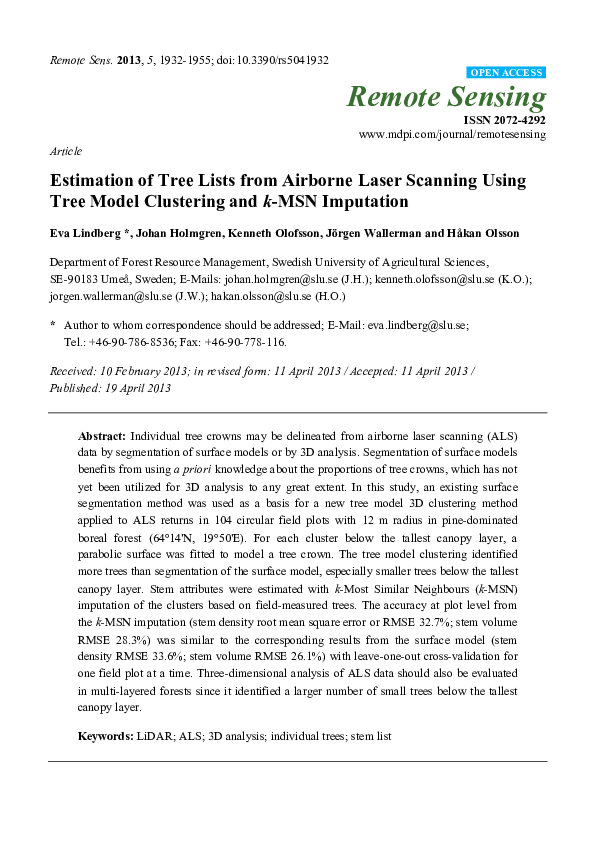 Pdf Estimation Of Tree Lists From Airborne Laser Scanning By Combining Single Tree And Area