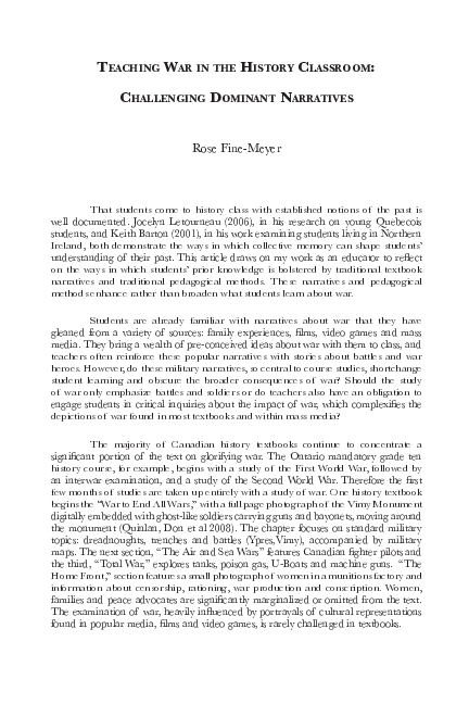 (PDF) Teaching War in the History Classroom: Challenging Dominant ...