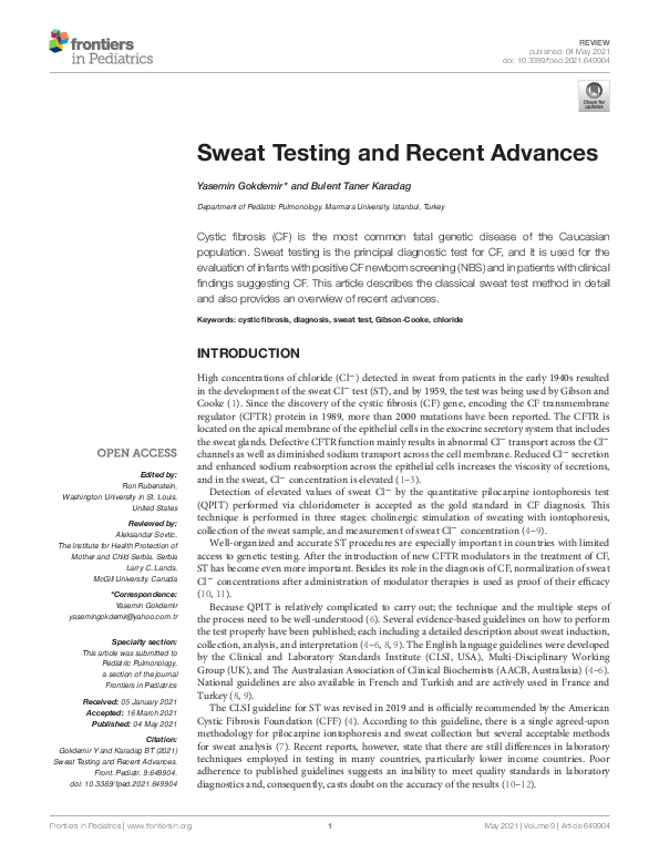 (PDF) Sweat Testing and Recent Advances