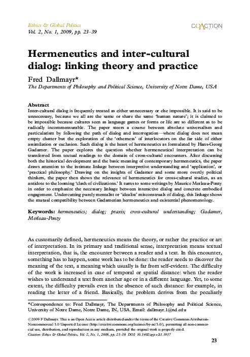 (PDF) Hermeneutics and inter-cultural dialog: linking theory and practice