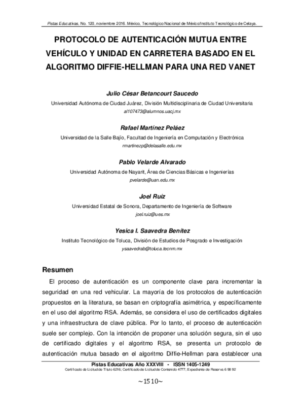 (PDF) Protocolo De Autenticación Mutua Entre Vehículo y Unidad en ...
