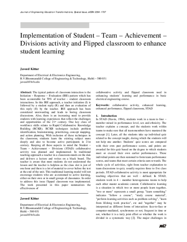 (PDF) Enhancing Learning with STAD and Flipped Classroom