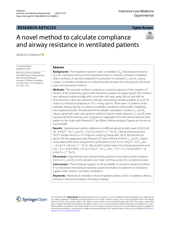 (PDF) A novel method to calculate compliance and airway resistance in ...
