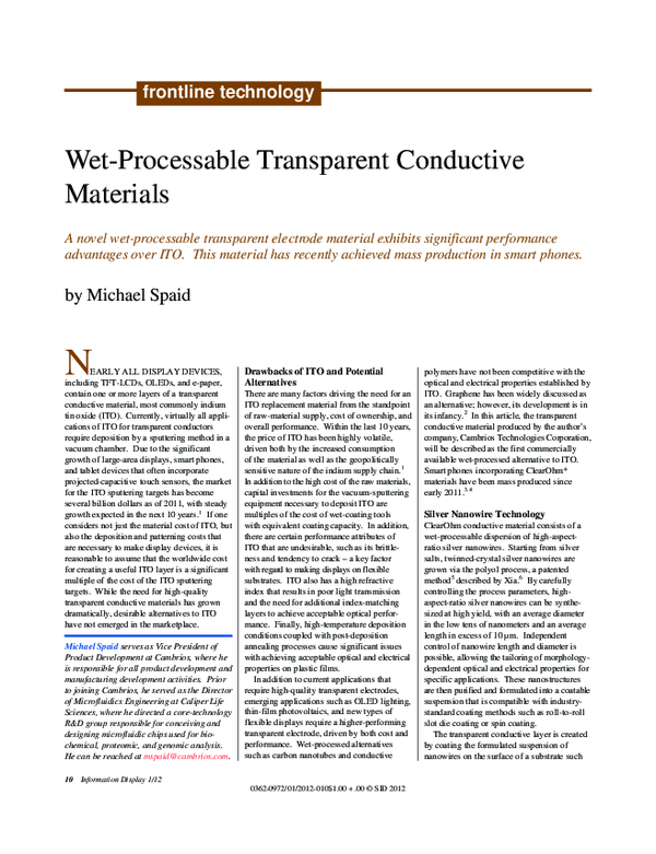 (PDF) Wet-Processable Transparent Conductive Materials