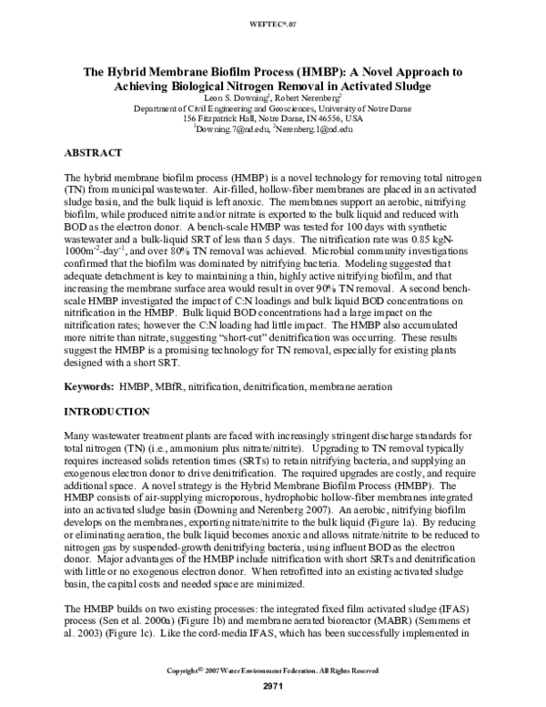 (PDF) The Hybrid Membrane Biofilm Process (HMBP): A Novel Approach to ...