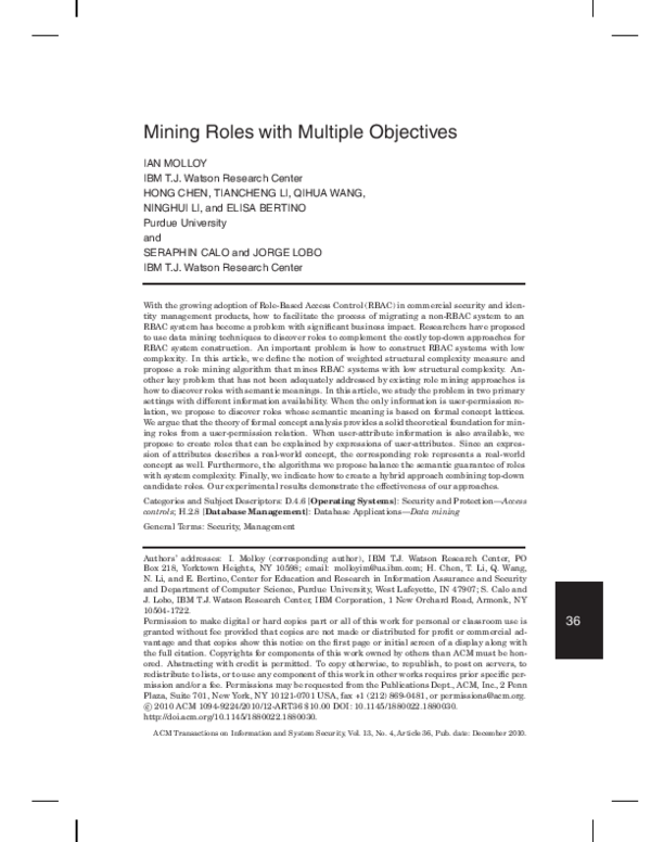 Pdf Mining Roles With Multiple Objectives