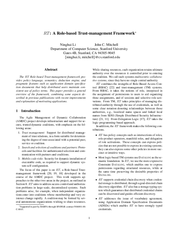 (PDF) RT: a Role-based Trust-management framework