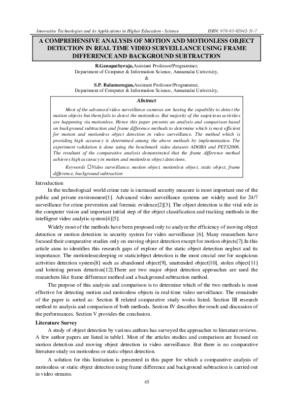 Pdf A Comprehensive Analysis Of Motion And Motionless Object Detection In Real Time Video 