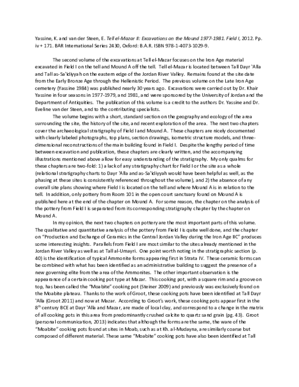 (PDF) Tell el-Mazar II: Excavations on the Mound 1977–1981. Field I