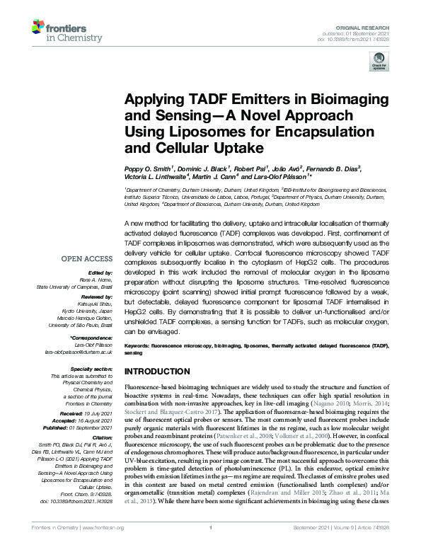 (PDF) Applying TADF Emitters in Bioimaging and Sensing—A Novel Approach Using Liposomes for ...