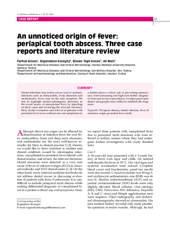 (PDF) An unnoticed origin of fever: periapical tooth abscess. Three ...