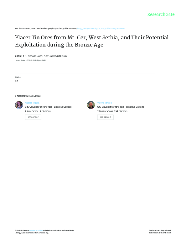 (PDF) Placer Tin Ores from Mt. Cer, West Serbia, and Their Potential Exploitation during the ...