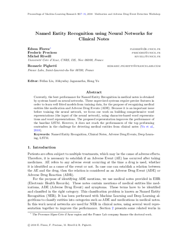 Pdf Named Entity Recognition Using Neural Networks For Clinical Notes
