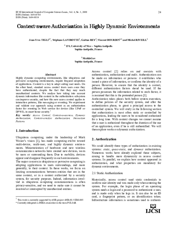 (PDF) Context-aware Authorization in highly dynamic environments